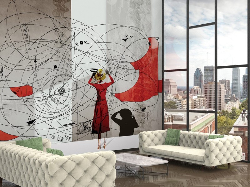 Abstract Grey White Red Mural Walls Beyond Reflection 1