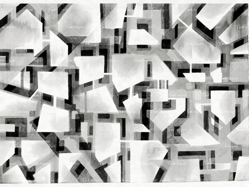 Geometric Black White Grey Mural Walls Beyond City Layers Co