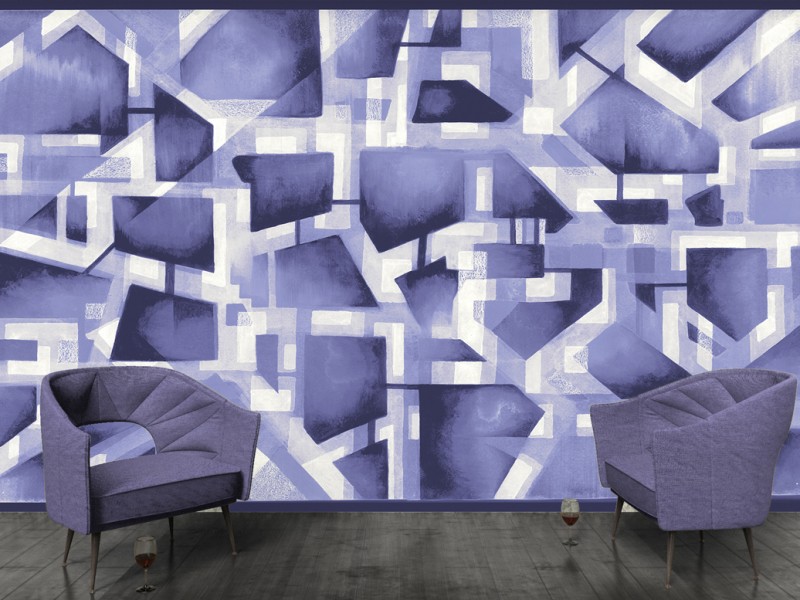 Geometric Blue Mural Walls Beyond City Layers Original 1