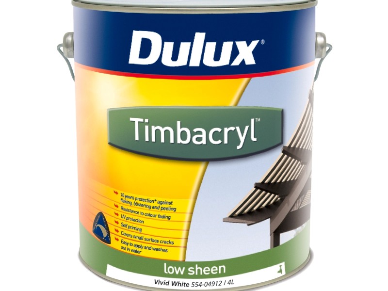 Exterior Dulux Timbacryl Acrylic Paint 4L Low Sheen Vivid Wh