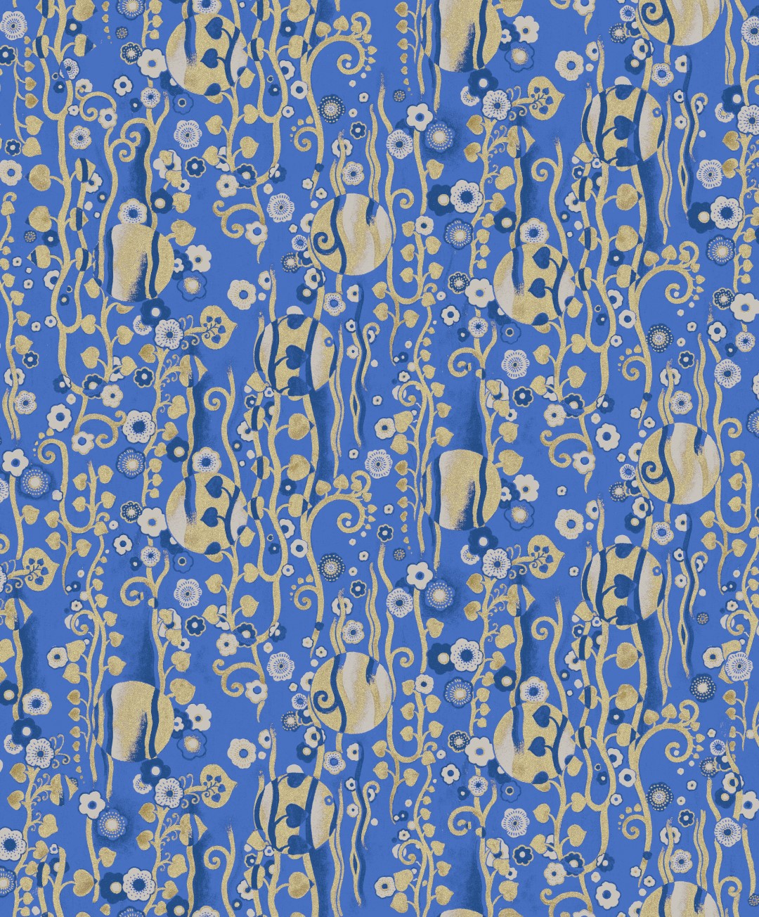 Contemporary Floral Blue Gold Wallpaper Masureel AGA402 Agat