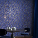 Contemporary Floral Blue Gold Wallpaper Masureel AGA402 Agat