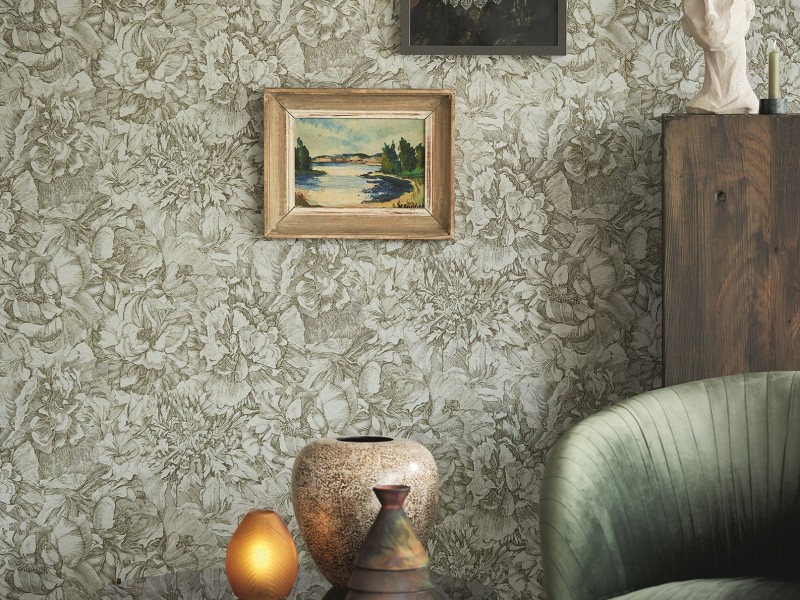 Contemporary Floral Feature Wall Gold Blue Wallpaper Eijffin