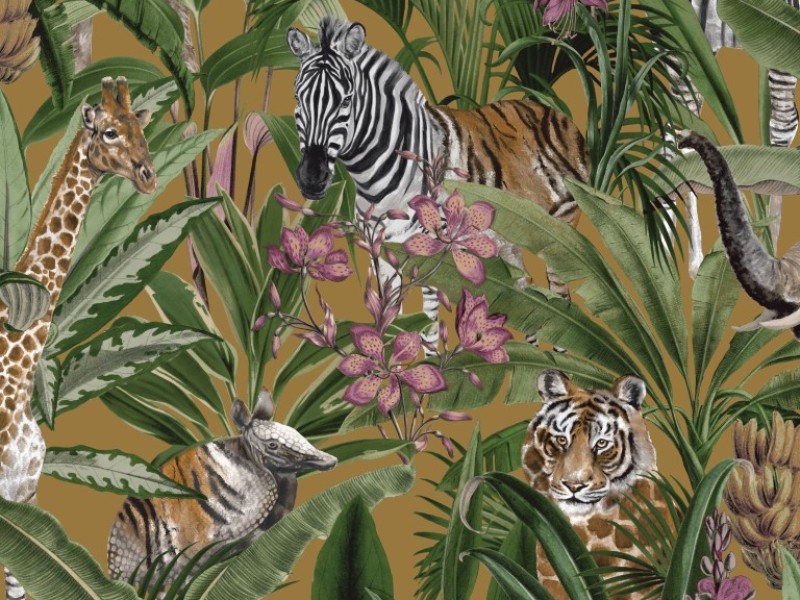 Contemporary Nature Feature Wall Yellow Green Wallpaper Hold