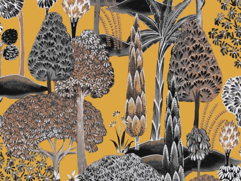 Contemporary Nature Feature Wall Yellow Grey Wallpaper Masur