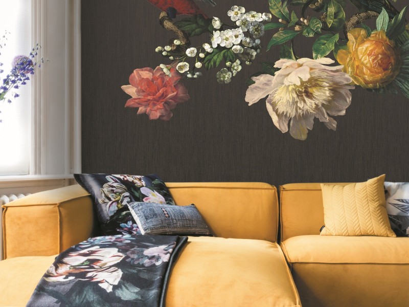 Mural Floral Nature Feature Wall Black Green Wallpaper Eijff