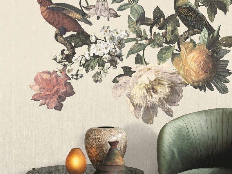 Mural Floral Nature Feature Wall Black Green Wallpaper Eijff