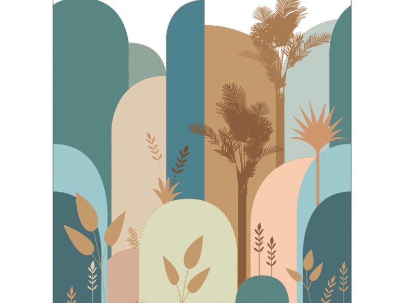 Mural Nature Feature Wall Green Blue Pink Wallpaper Texdecor