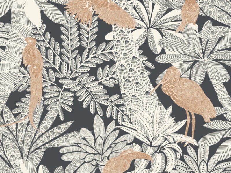 Nature Floral Black Cream Neutral Orange Wallpaper Caselio M