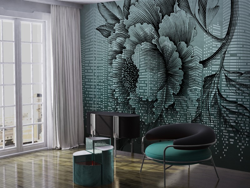 Floral Blue Mural Walls Beyond Urban Flower Original 1
